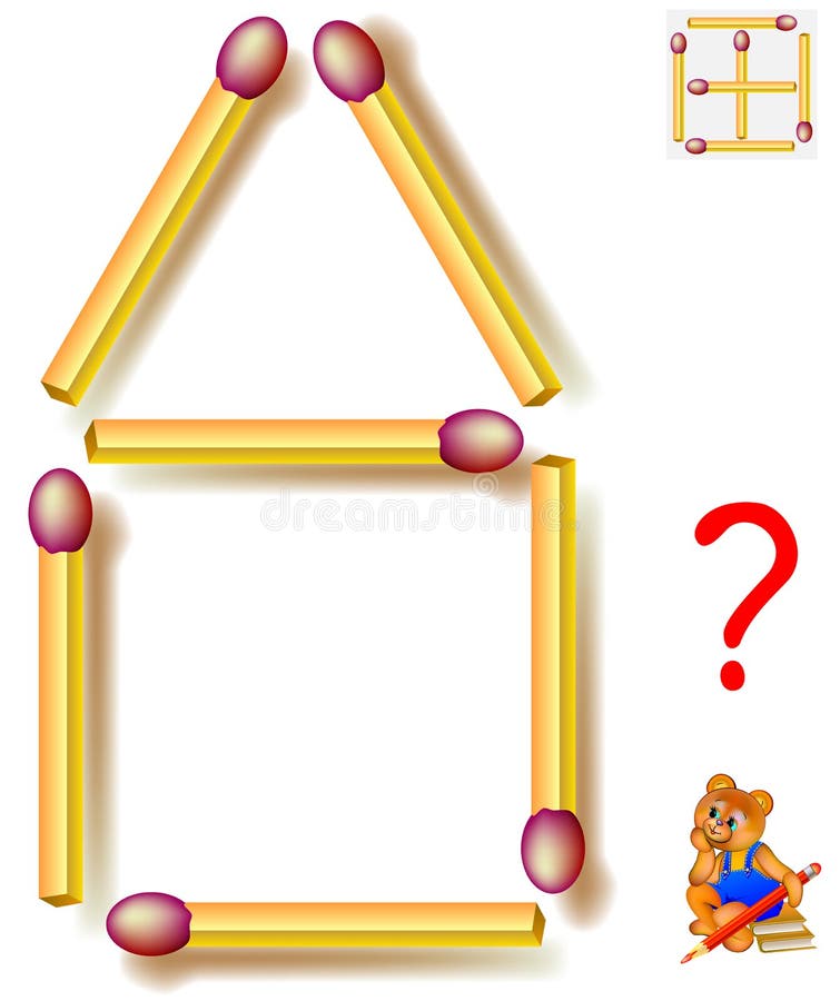 Logic Puzzle Game. Move Two Matchsticks To Make Five Squares. Stock ...