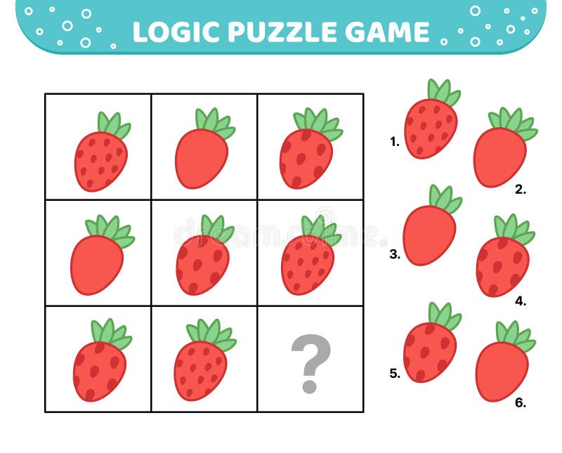 Logic Puzzle Game. Red Strawberry. for Kids. Cartoon Stock Vector ...