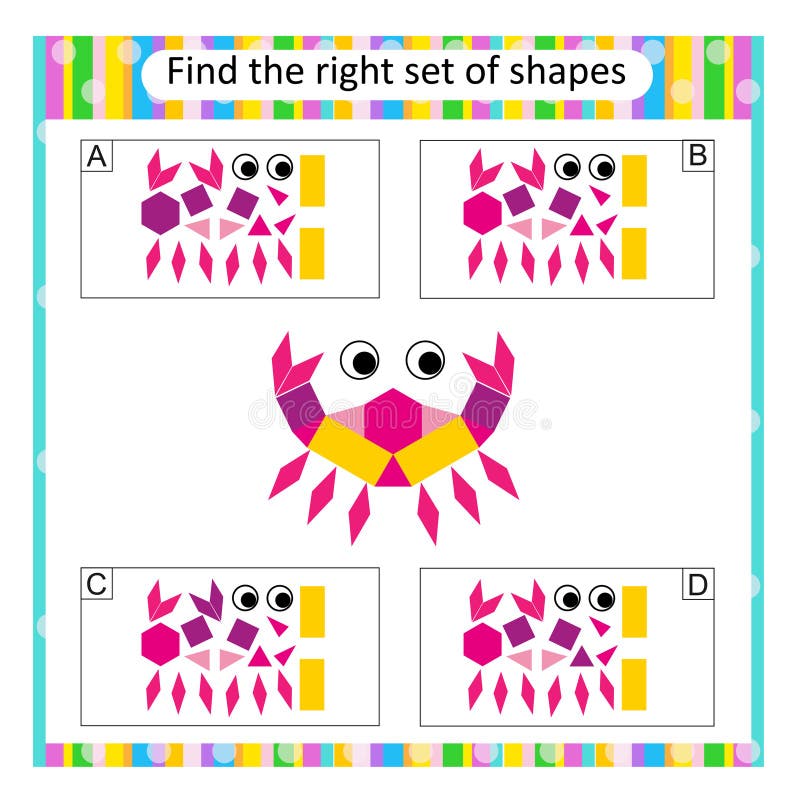 Logic Puzzle for Kids. Find the Correct Set of Cartoon Crab. Answer is ...