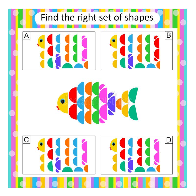 Logic Puzzle for Kids. Find the Correct Set of Cartoon Fish. Answer is ...