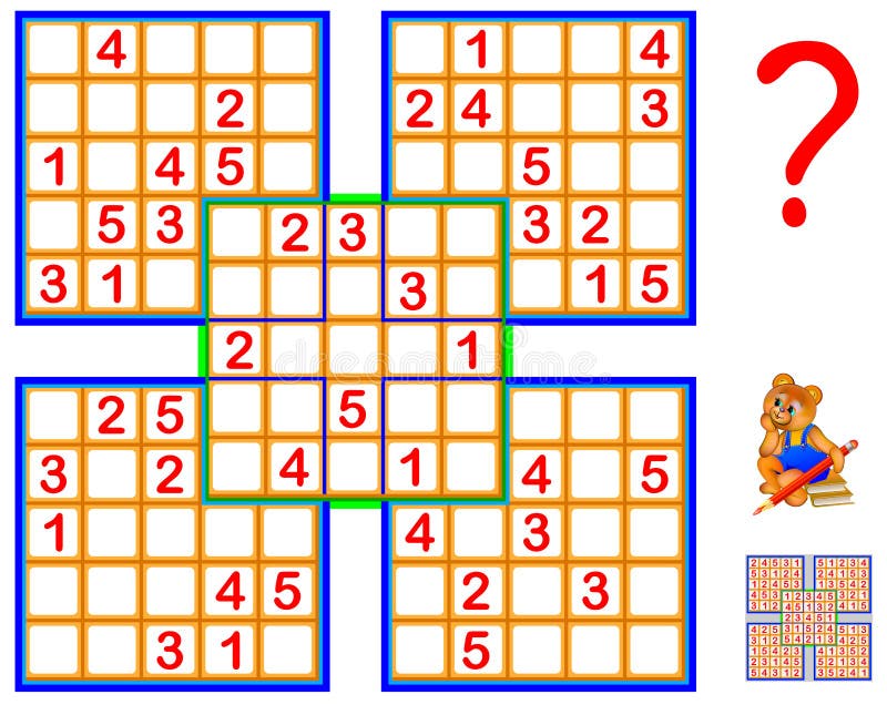 Logic Sudoku Puzzle Game Made from Five Squares. Stock Vector ...