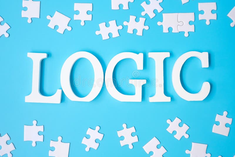 LOGIC Text with White Puzzle Jigsaw Pieces on Blue Background. Concepts ...