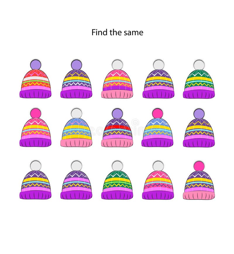 Logic Visual Puzzle for Kids Find the Same Hat Stock Vector ...