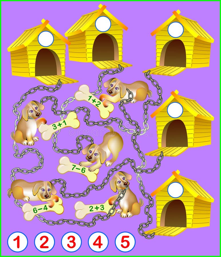 Logical Math Exercises for Kids. Need To Solve Examples, Find a House ...