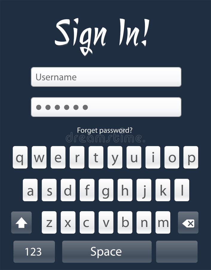 Login App UI Screen with Keyboard. Stock Vector - Illustration of phone ...