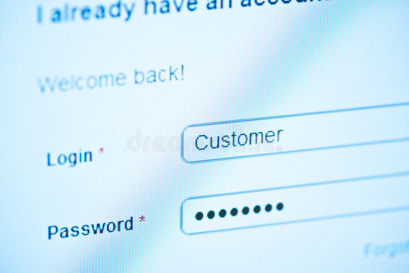 Login. Blue Computer Screen Macro Stock Image - Image of username ...