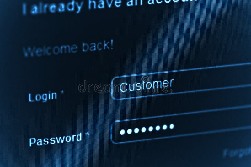 Login. Blue Computer Screen Macro Stock Photo - Image of user, crystal ...