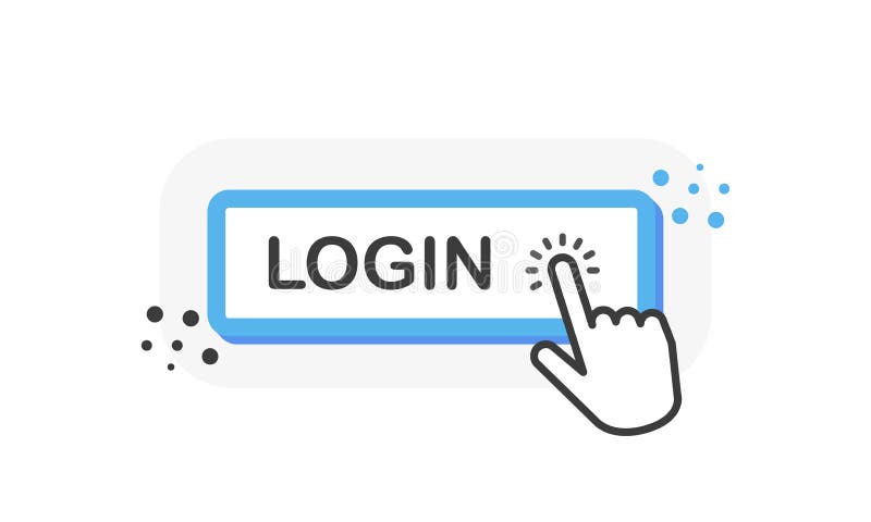 Login Blue 3D Button with Hand Pointer Clicking. White Background Stock ...