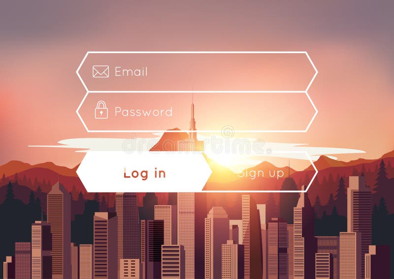 Login Box with City Sunset Background Stock Vector - Illustration of ...