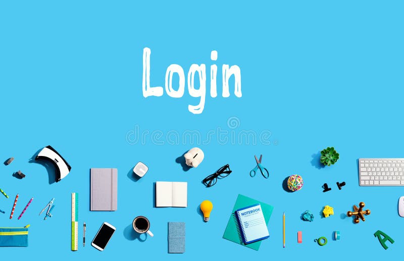 Login Concept with Electronic Gadgets and Office Supplies Stock Image ...
