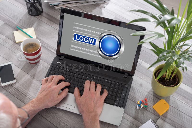 Login concept on a laptop stock image. Image of desk - 100843009