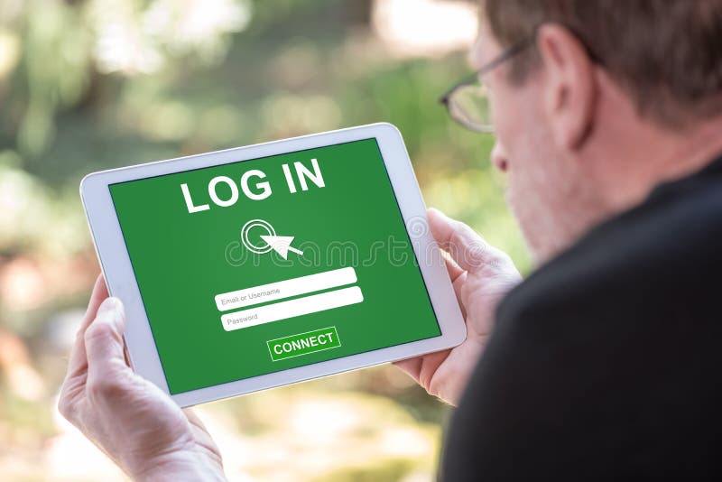 Login concept on a tablet stock photo. Image of register - 129940930