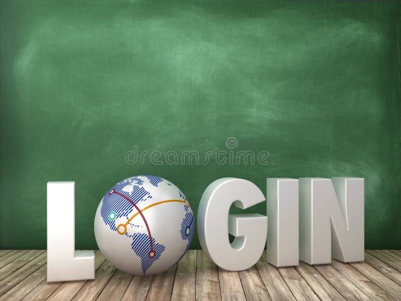 LOGIN 3D Word with Globe World on Chalkboard Background Stock ...