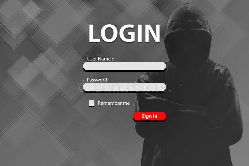 Login Form and Hacker with Lock on Dark Background. Stock Photo - Image ...