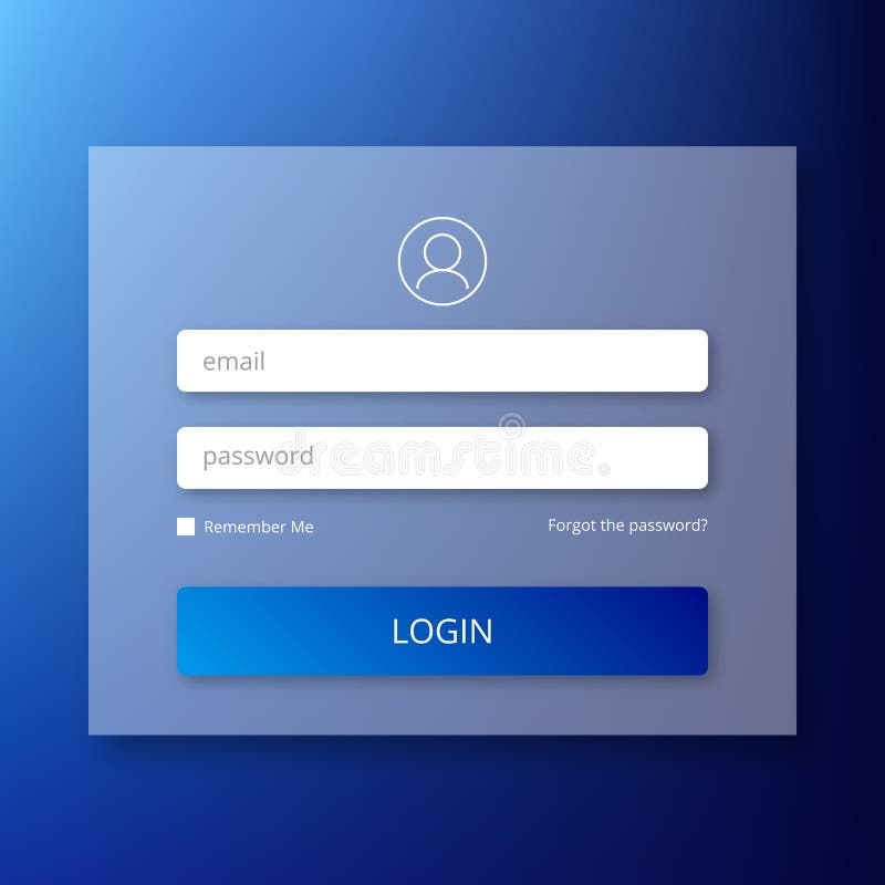 Blue login form page. stock vector. Illustration of user - 265596389