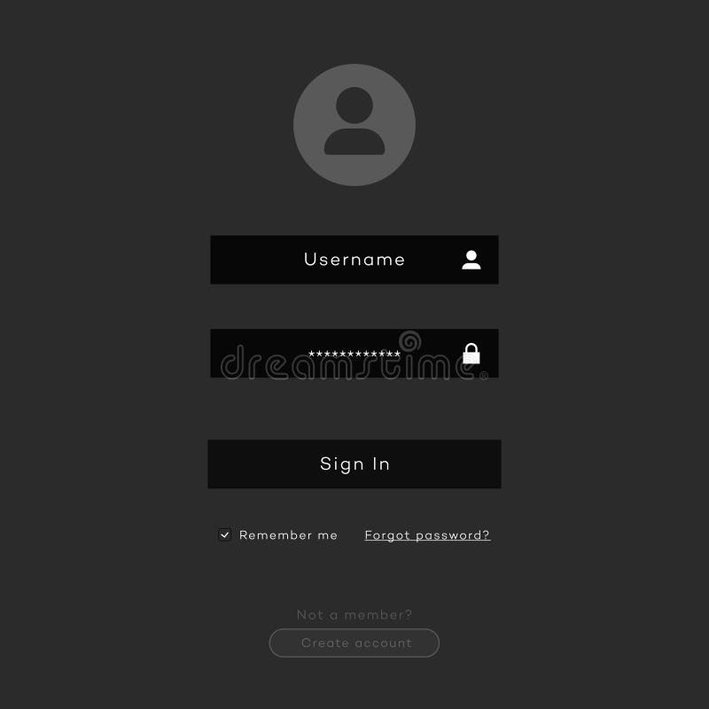 Login Form Page Template Dark Theme Flat Style Stock Vector ...