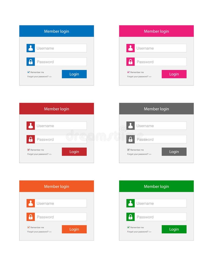 Set of web login forms stock vector. Illustration of element - 23902286