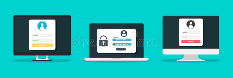 Login Frame on Device Screen in a Flat Design. Verification Login ...