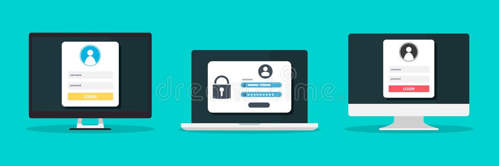 Login Frame on Device Screen in a Flat Design. Verification Login ...