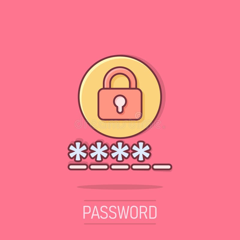 Login Icon in Comic Style. Password Access Cartoon Vector Illustration ...
