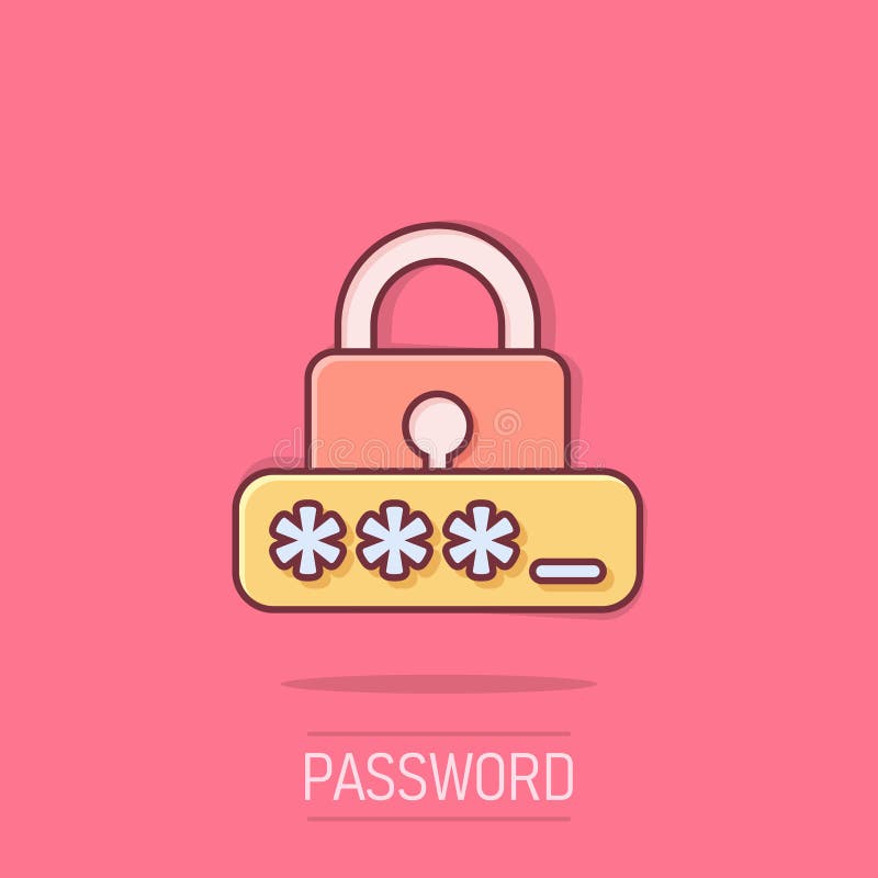 Login Icon in Comic Style. Password Access Cartoon Vector Illustration ...