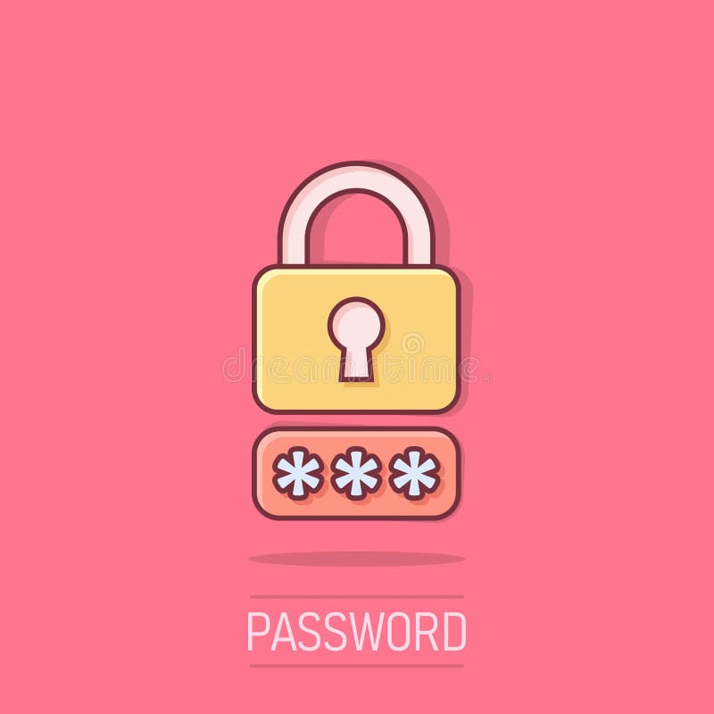 Login Icon in Comic Style. Password Access Cartoon Vector Illustration ...
