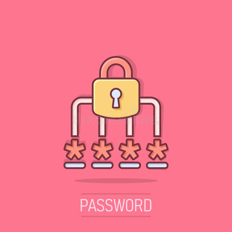 Login Icon in Comic Style. Password Access Cartoon Vector Illustration ...