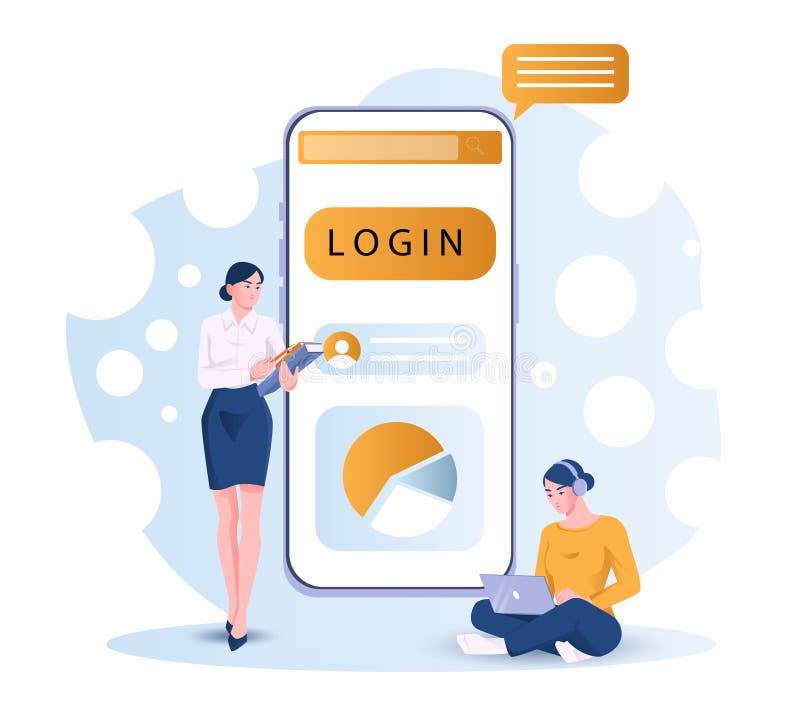 Login Interface with Two Women Shown. Vector Illustration Stock ...