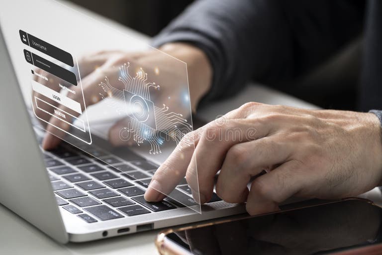 Login and Password of Cyber Security and Networking Concept. User Typing Password Secure Access ...