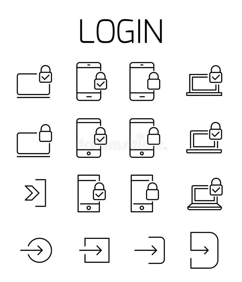 Simple Set of Login Related Outline Icons. Stock Vector - Illustration ...