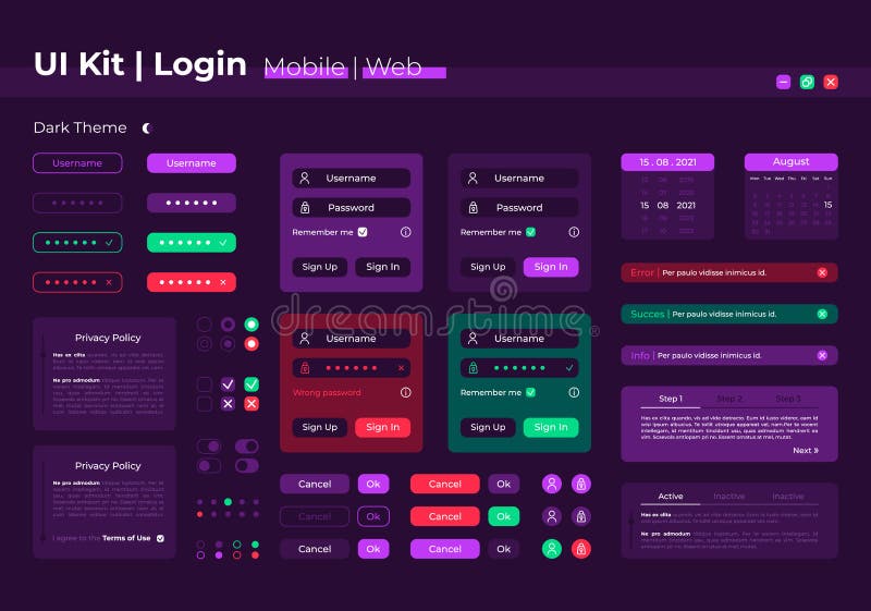 Login UI elements kit stock vector. Illustration of authorization ...