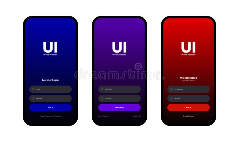 Login UI Interface Design Concept Set. Sign in Screen. Mobile App User ...
