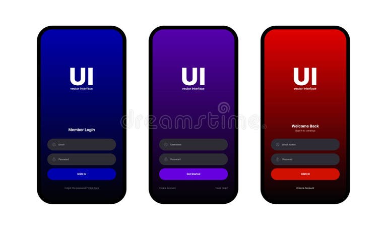 Login UI Interface Design Concept Set. Sign in Screen. Mobile App User ...