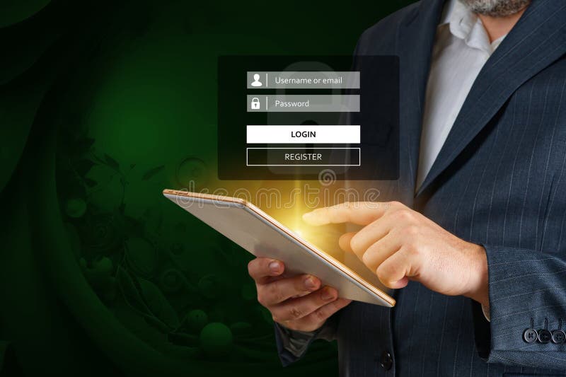 Login Using Digital Device. Man Hand Using Online Banking E-commerce ...