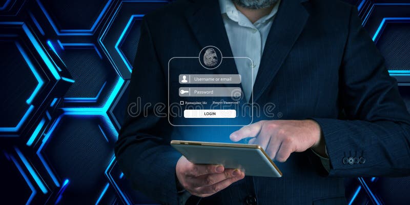 Login Using Digital Device. Man Hand Using Online Banking E-commerce ...