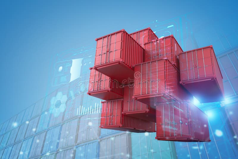 Logistic Business with Bunch of Red Containers and Graphic Display ...