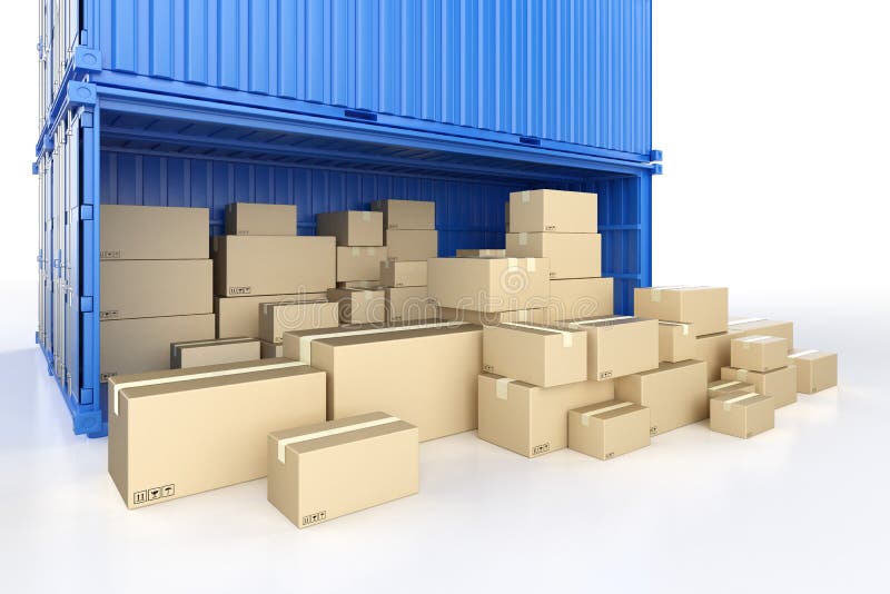 Logistic Business with Heap of Carton Boxes or Cardboard Boxes in Blue ...