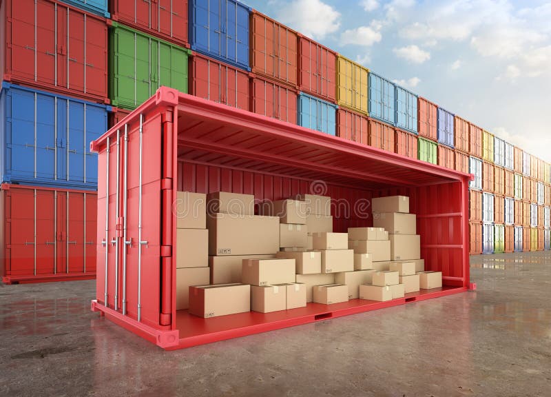 Logistic Business with Heap of Carton Boxes or Cardboard Boxes in Red ...