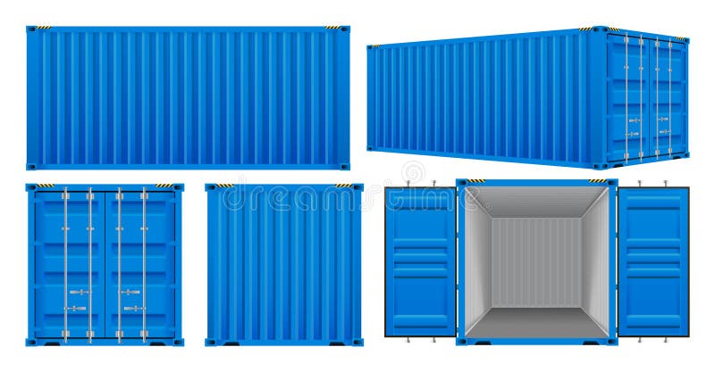Logistic Cargo Containers. Front, Side Back and Perspective View Stock ...