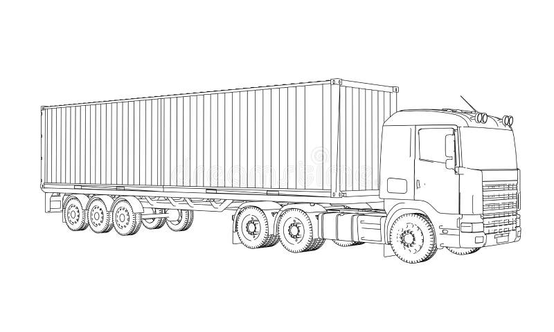 Logistic by Container Truck Stock Vector - Illustration of outline ...