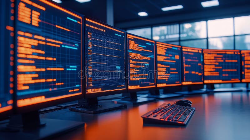 Logistic with Control Room Concept Hightech Workspace with Multiple Computer Screens Displaying ...