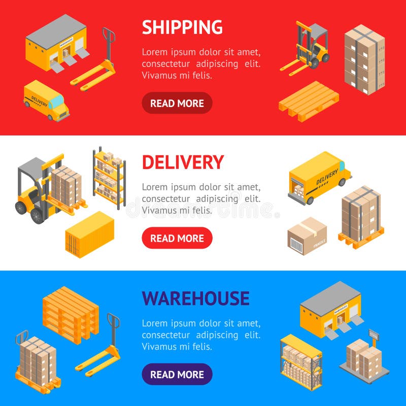 Logistic Delivery Service Banner Horizontal Set Isometric View. Vector ...