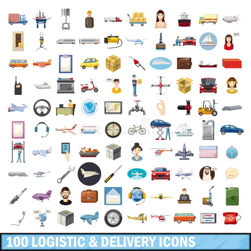 100 Logistic and Delivery Icons Set, Cartoon Style Stock Vector ...