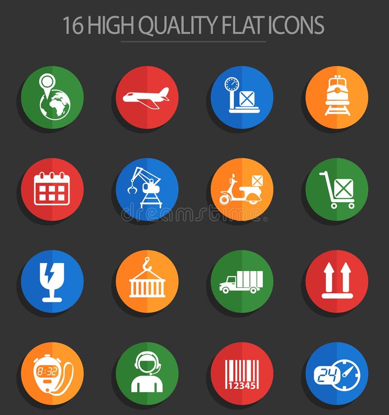 Logistic 16 flat icons stock vector. Illustration of container - 122338362