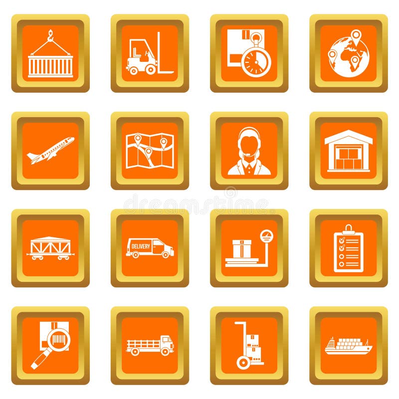 Logistic icons set orange stock vector. Illustration of card - 98277887