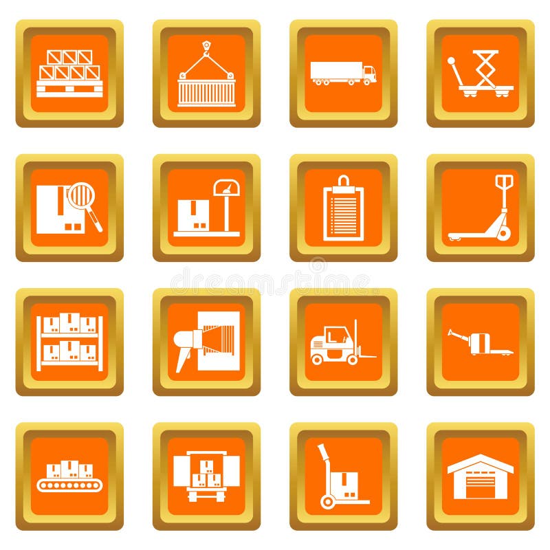 Logistic icons set orange stock vector. Illustration of loader - 98290115