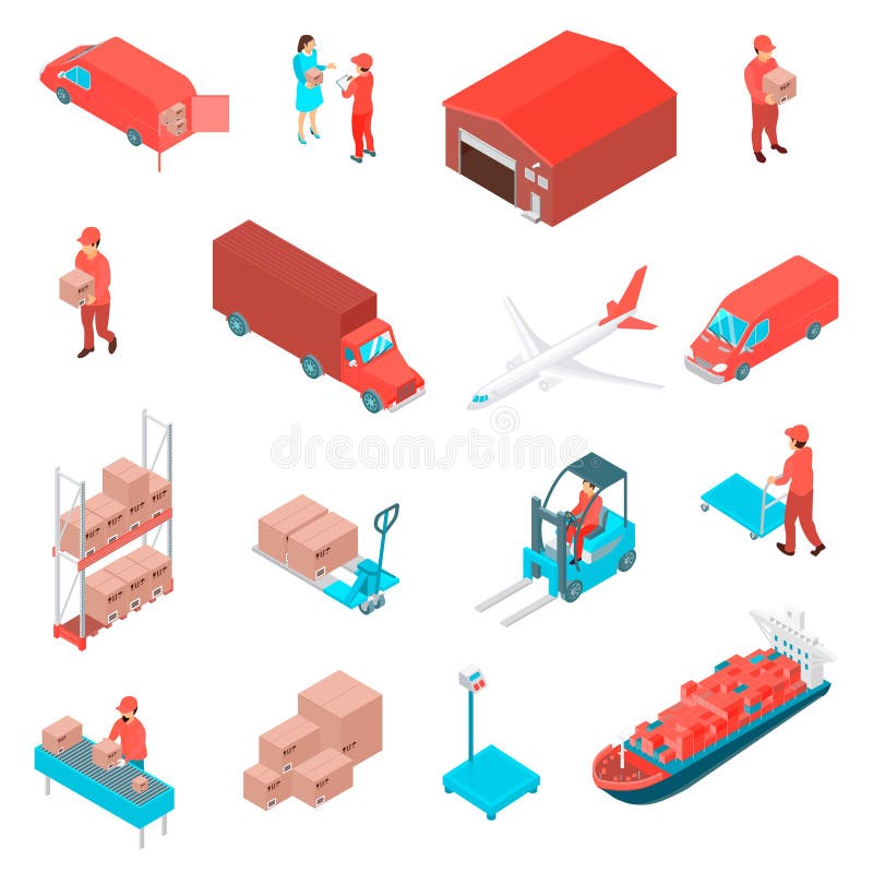 Loader Ship Plane Truck Minivan Goods Boxes Stock Illustrations – 2 ...