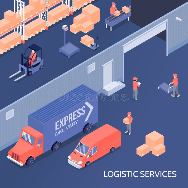 Logistic Services Isometric Illustration Stock Vector - Illustration of ...
