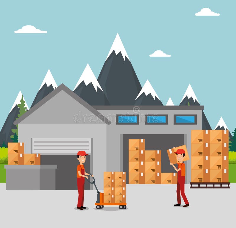 Logistic Services with Team Delivery Workers Stock Vector ...