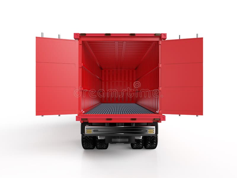 Logistic Trailer Truck or Lorry with Empty Container Open on White ...
